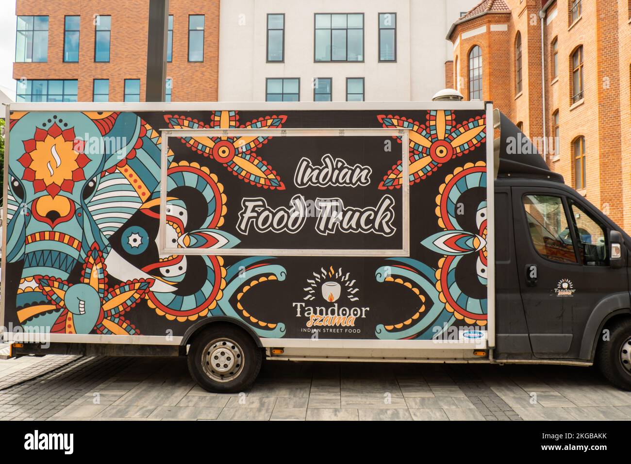 Gdansk Poland August 2022. People eating at outdoor street food market ...