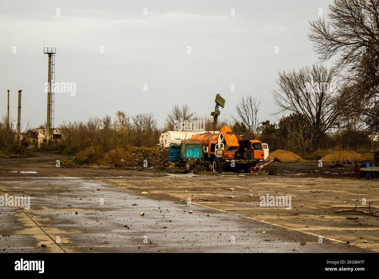 Destruction of Kherson International Airport in Chornobaivka, located ...