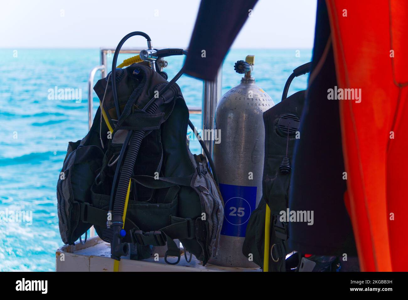 A close-up of aqualung diving equipment on the seashore in Egypt Stock ...