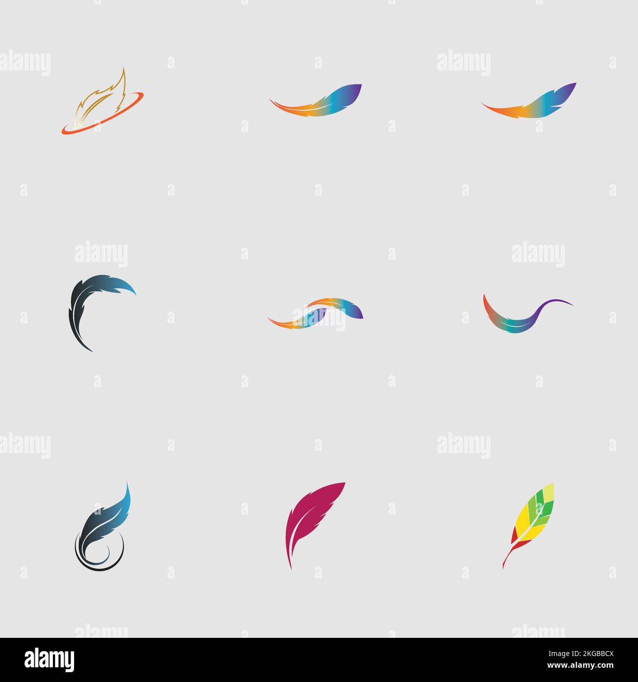 set of logo of feather vector illustration design on gray background ...