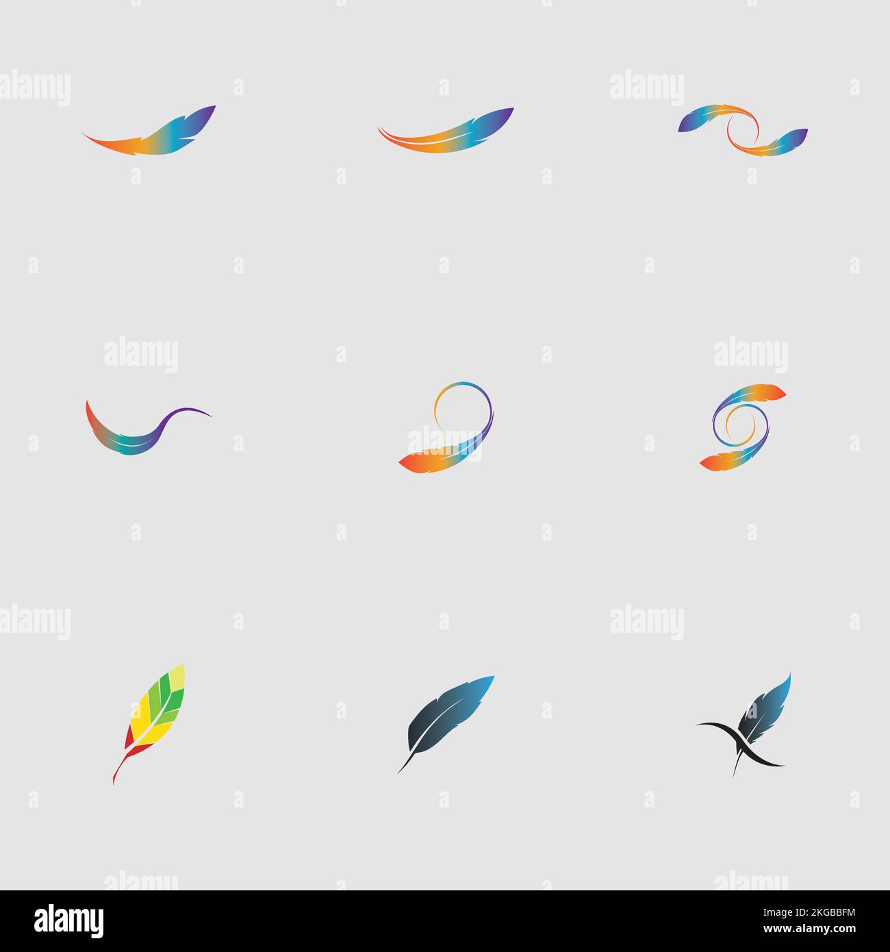 set of logo of feather vector illustration design on gray background ...