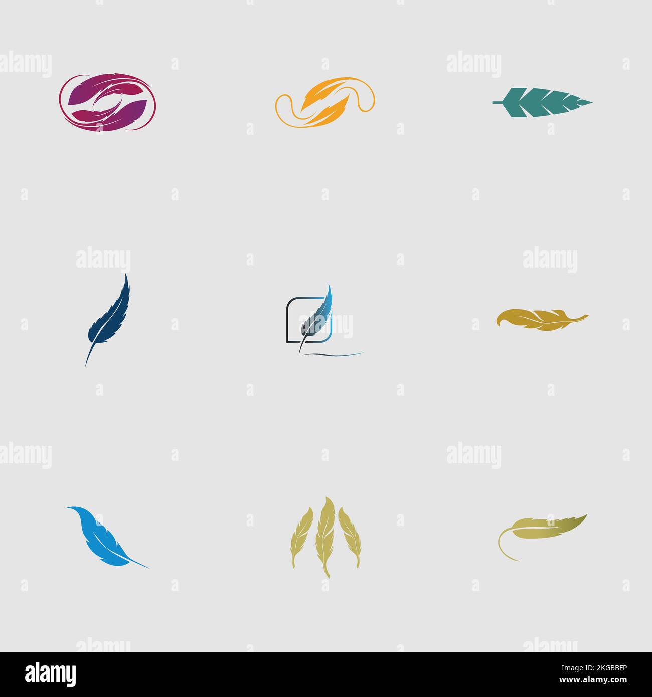 set of logo of feather vector illustration design on gray background ...