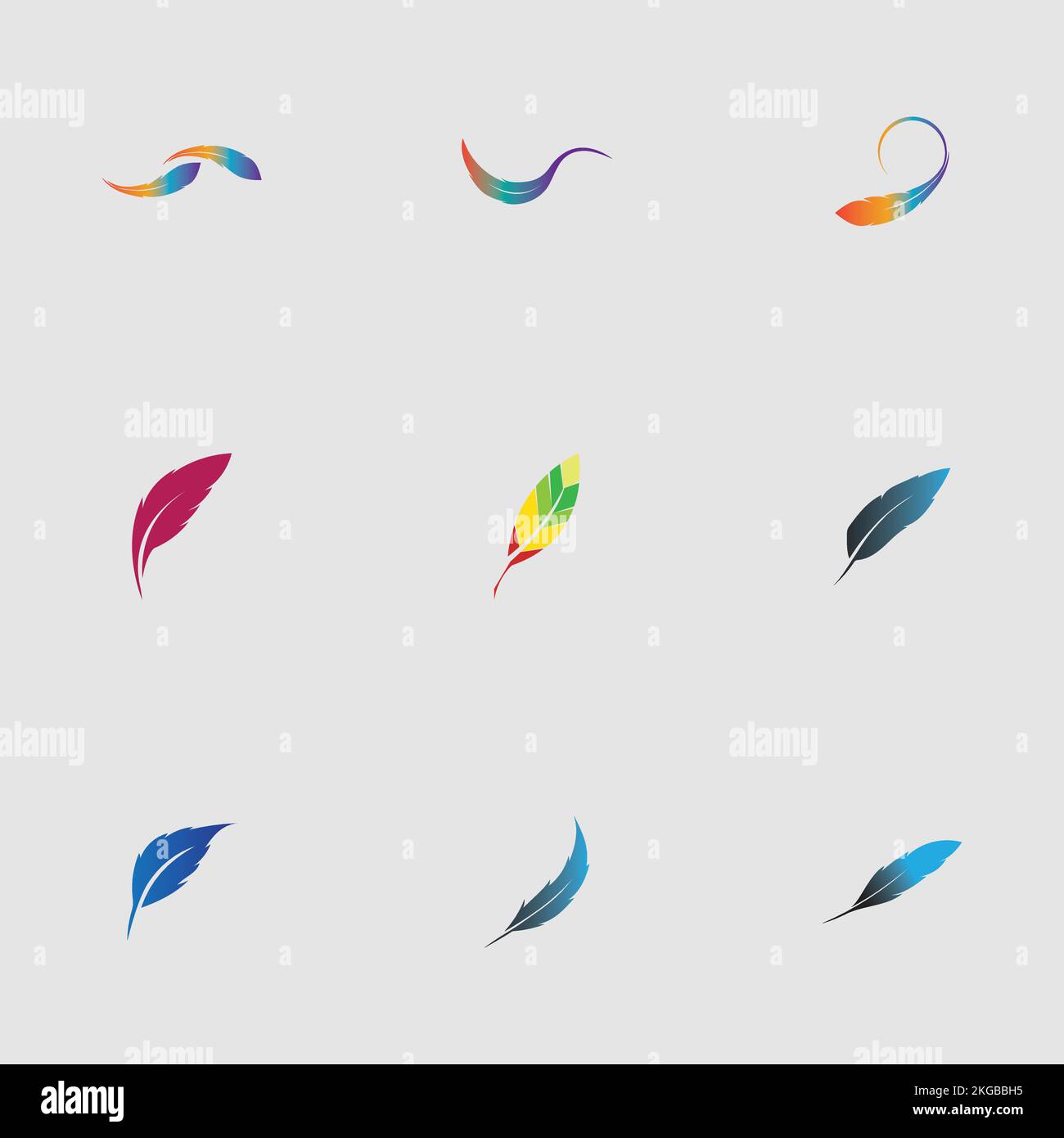 set of logo of feather vector illustration design on gray background ...