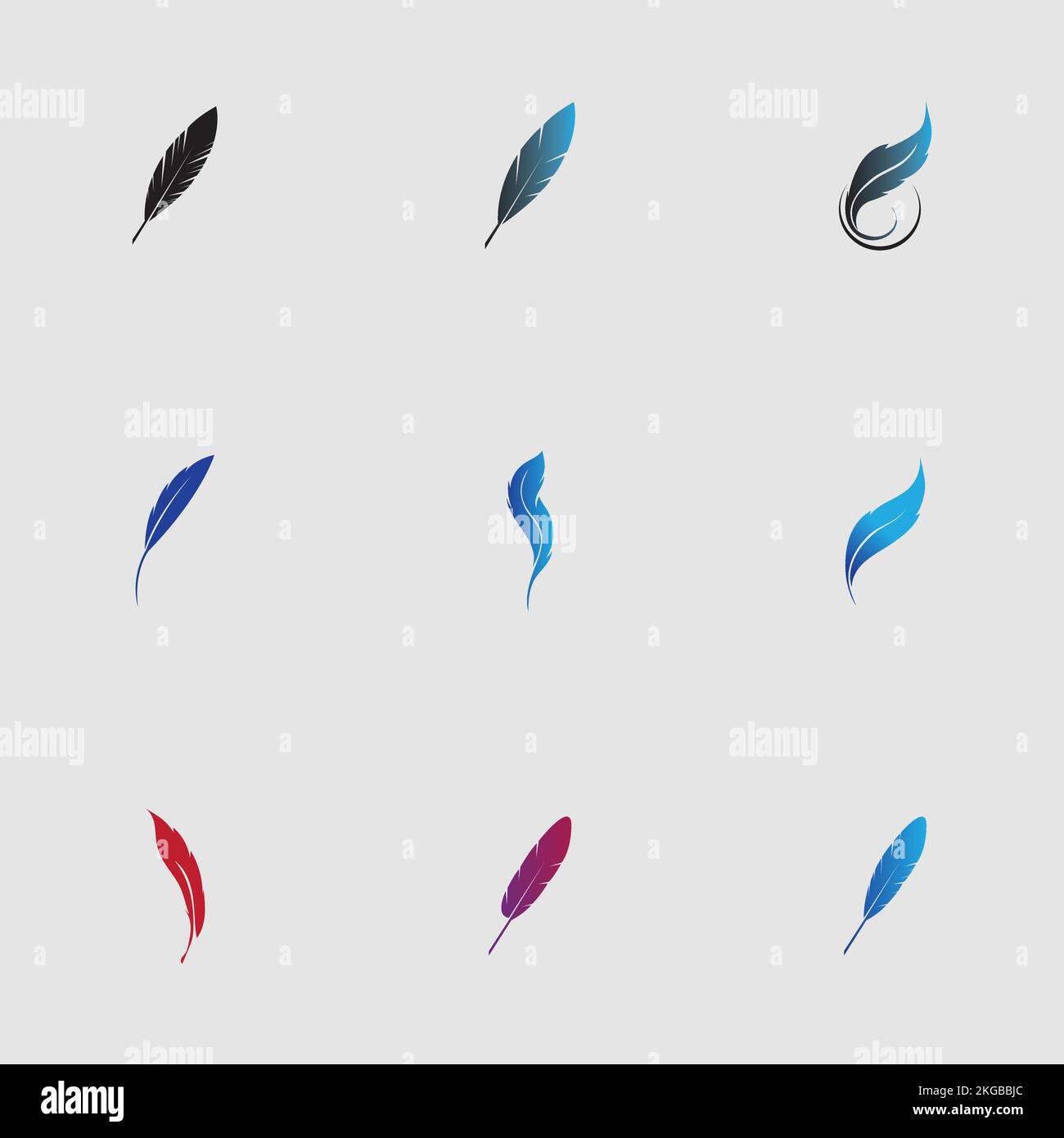 set of logo of feather vector illustration design on gray background ...