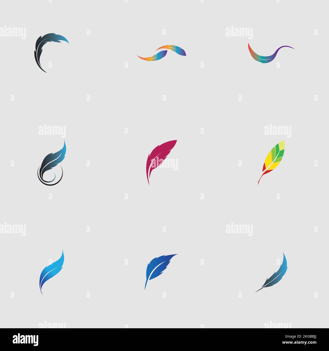 set of logo of feather vector illustration design on gray background ...