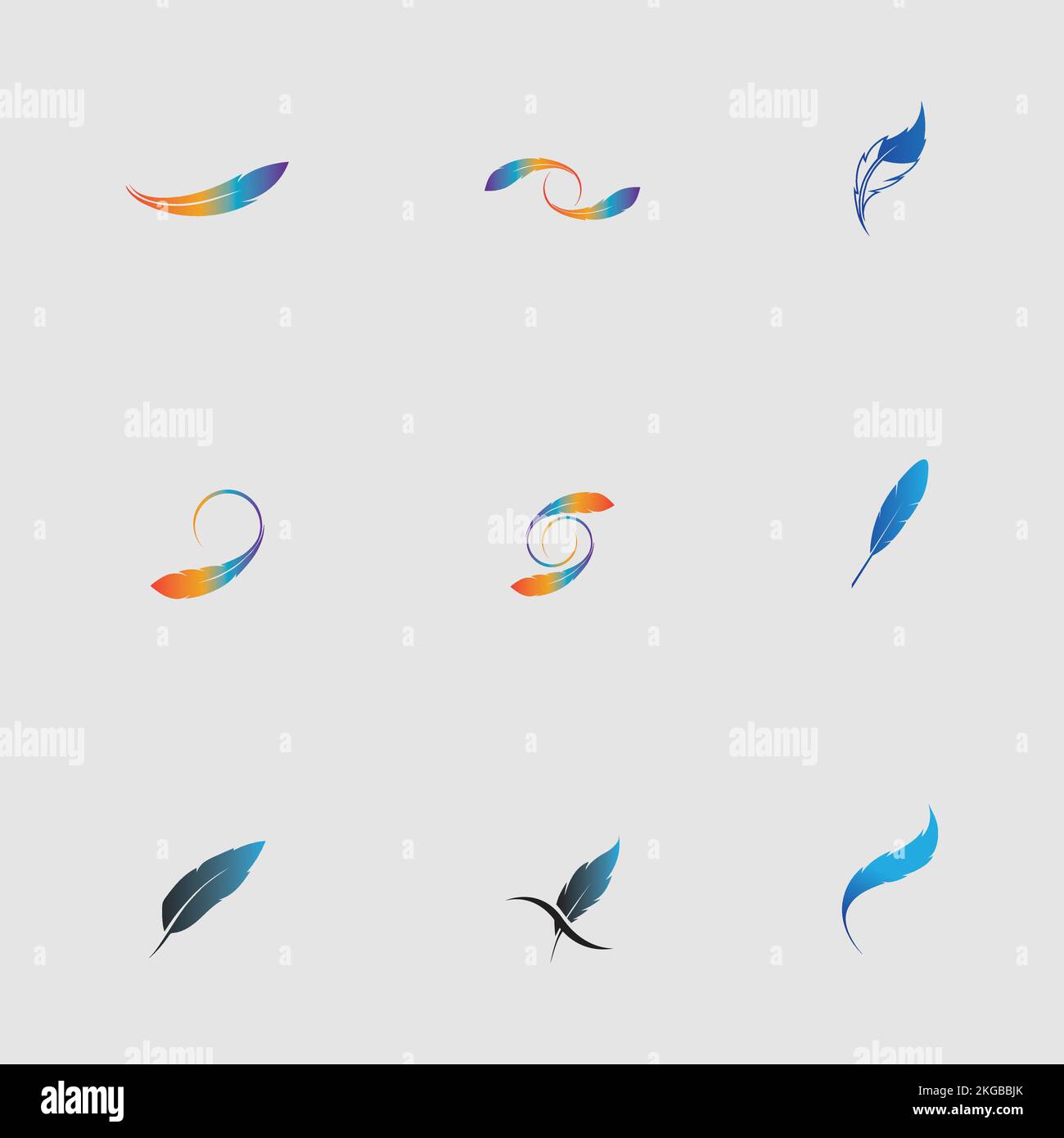 set of logo of feather vector illustration design on gray background ...
