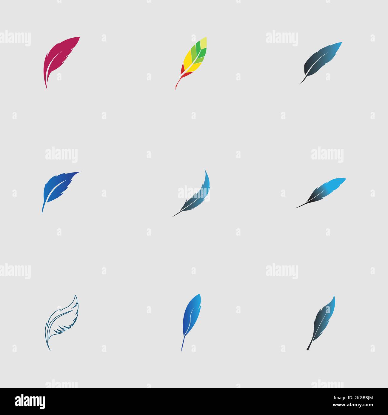 set of logo of feather vector illustration design on gray background ...