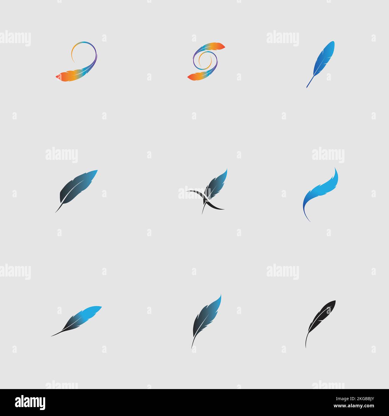 set of logo of feather vector illustration design on gray background ...