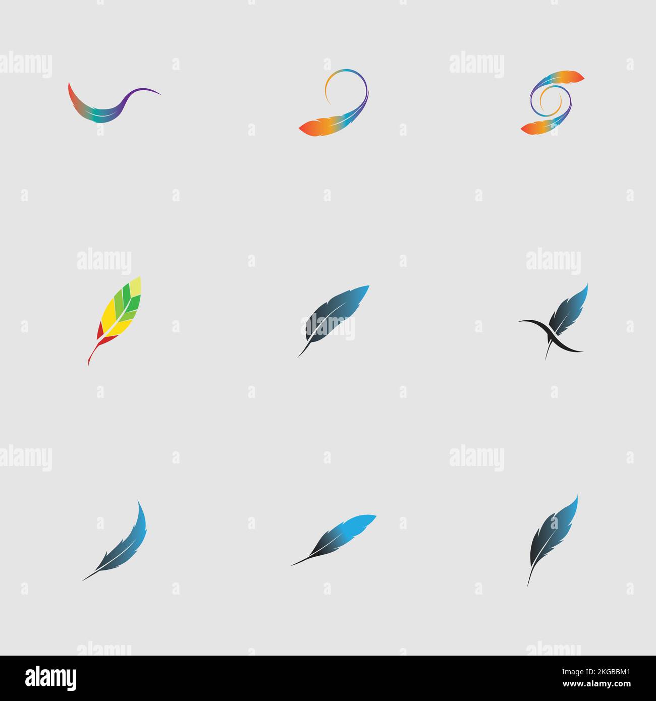 set of logo of feather vector illustration design on gray background ...