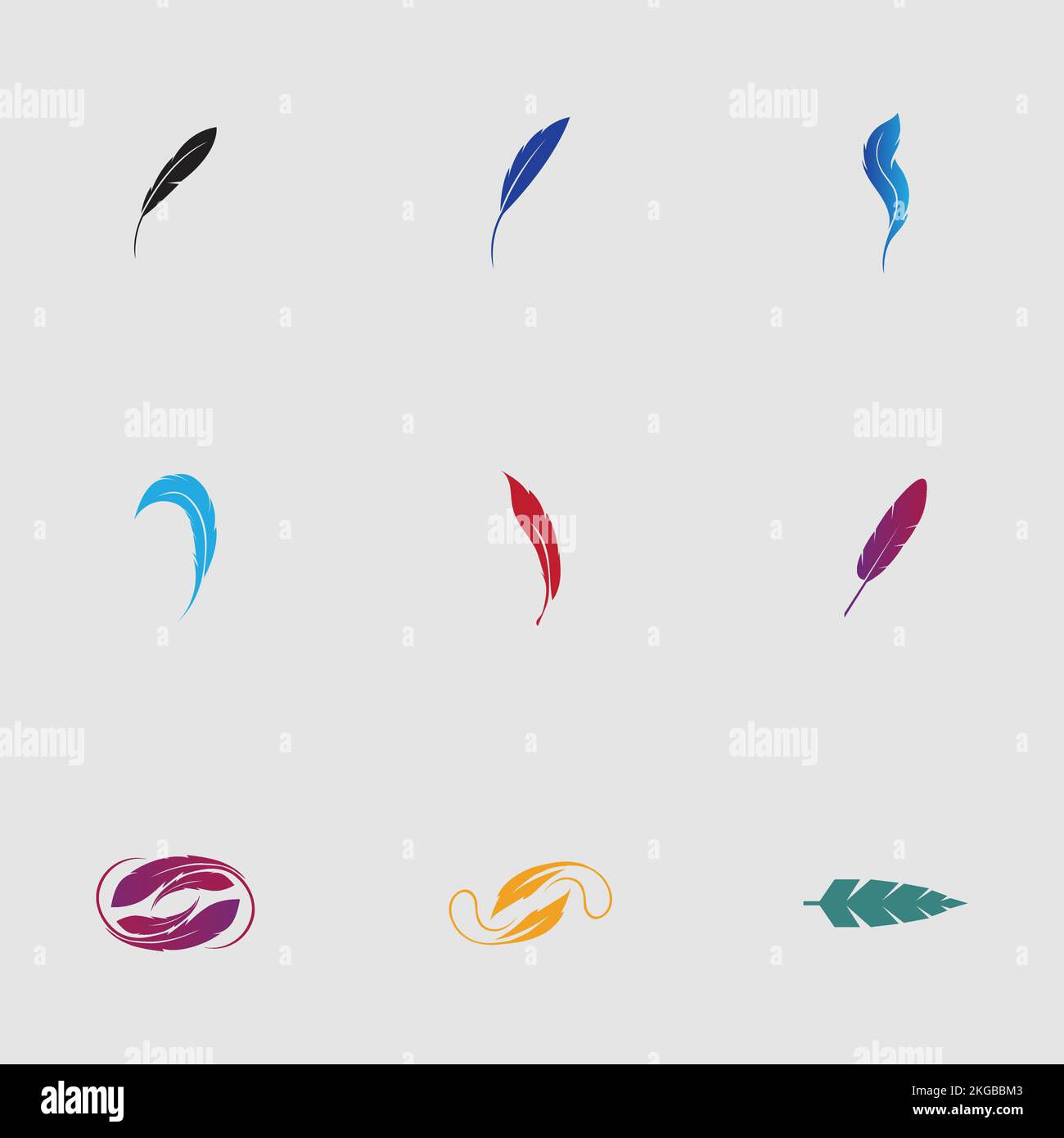 set of logo of feather vector illustration design on gray background ...