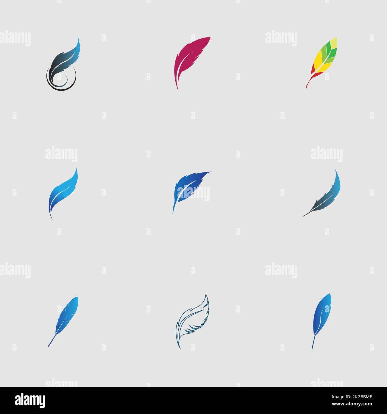 set of logo of feather vector illustration design on gray background ...