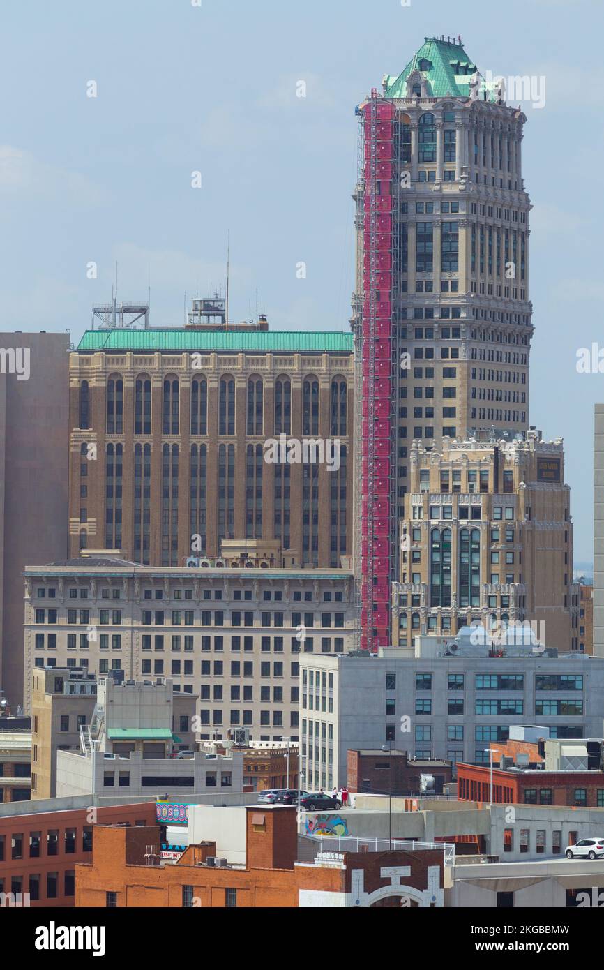 Downtown Detroit in Michigan, USA, including the Book Tower highrise ...