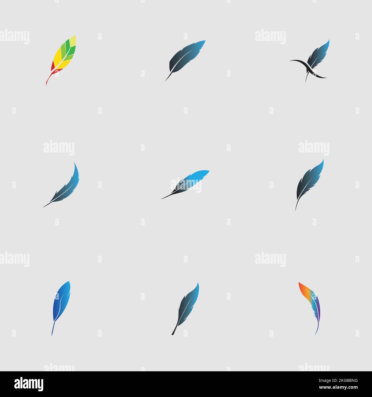 set of logo of feather vector illustration design on gray background ...