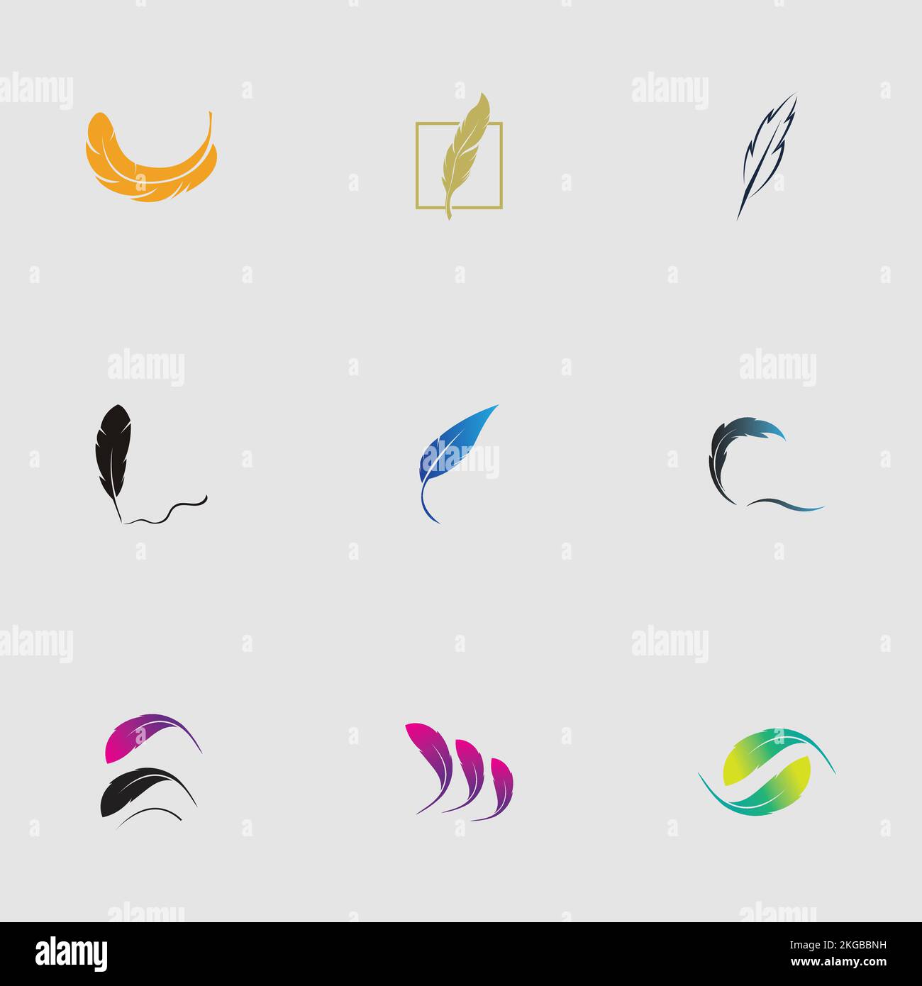 set of logo of feather vector illustration design on gray background ...