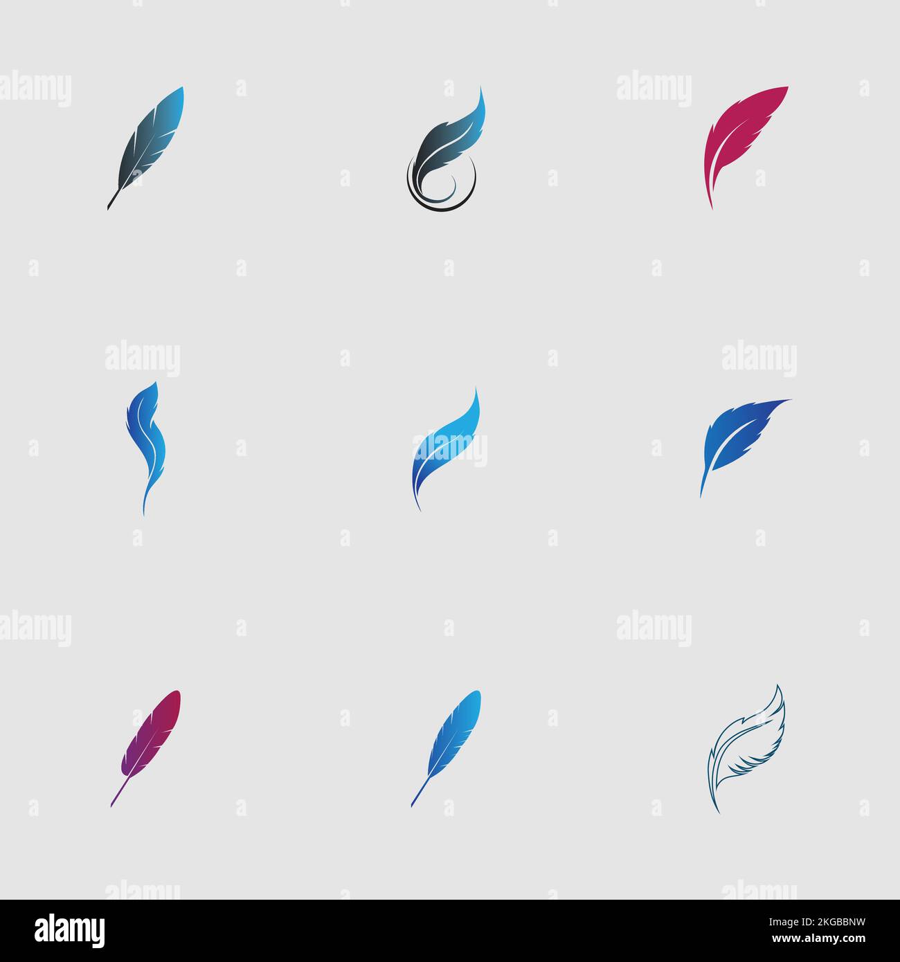 set of logo of feather vector illustration design on gray background ...