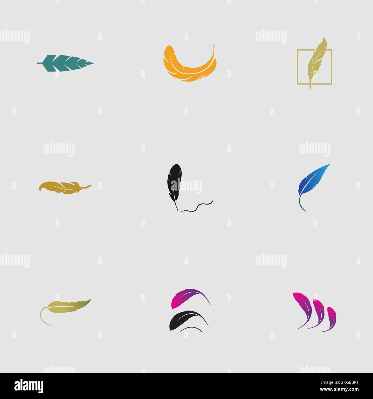 set of logo of feather vector illustration design on gray background ...