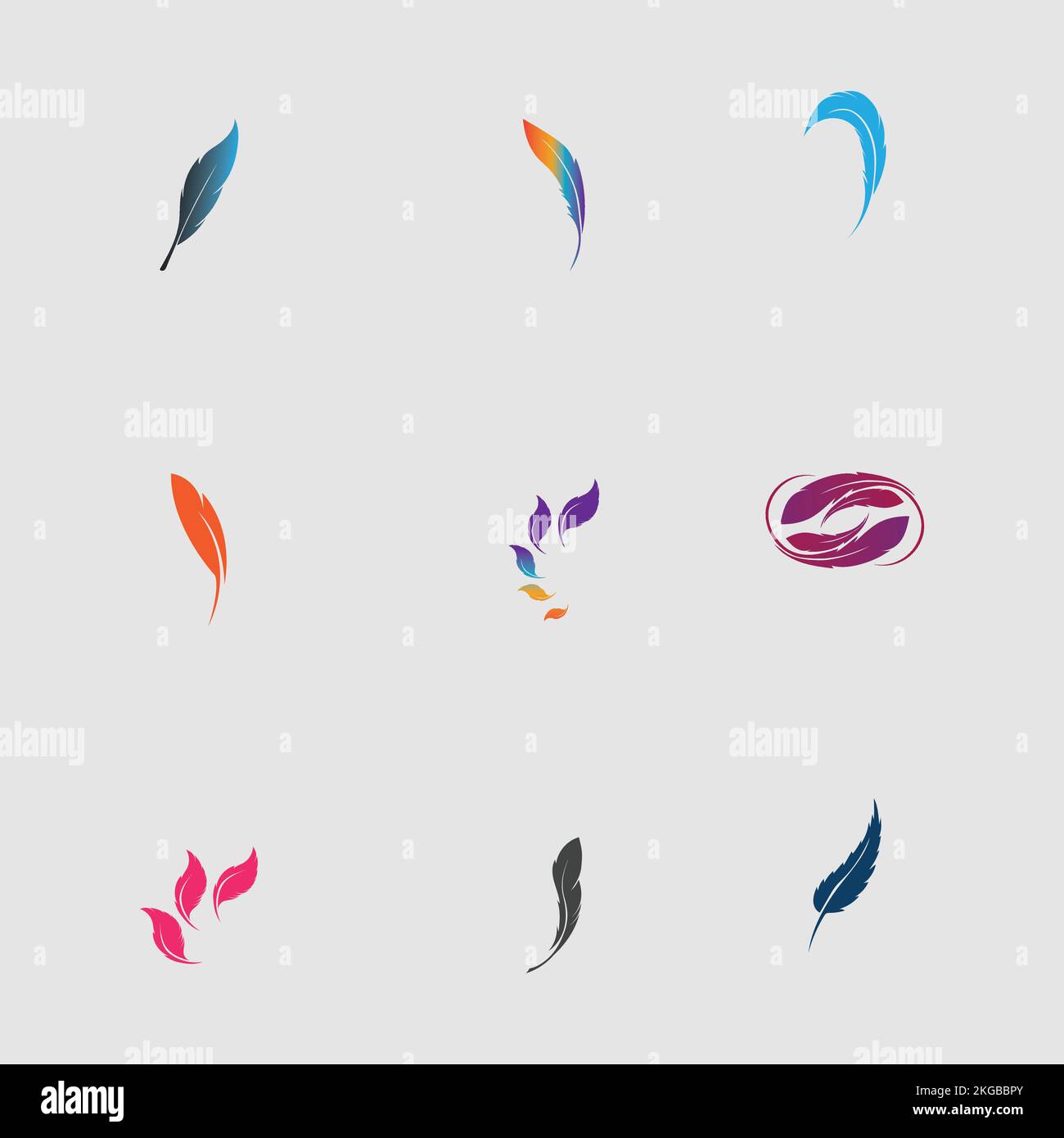 set of logo of feather vector illustration design on gray background ...