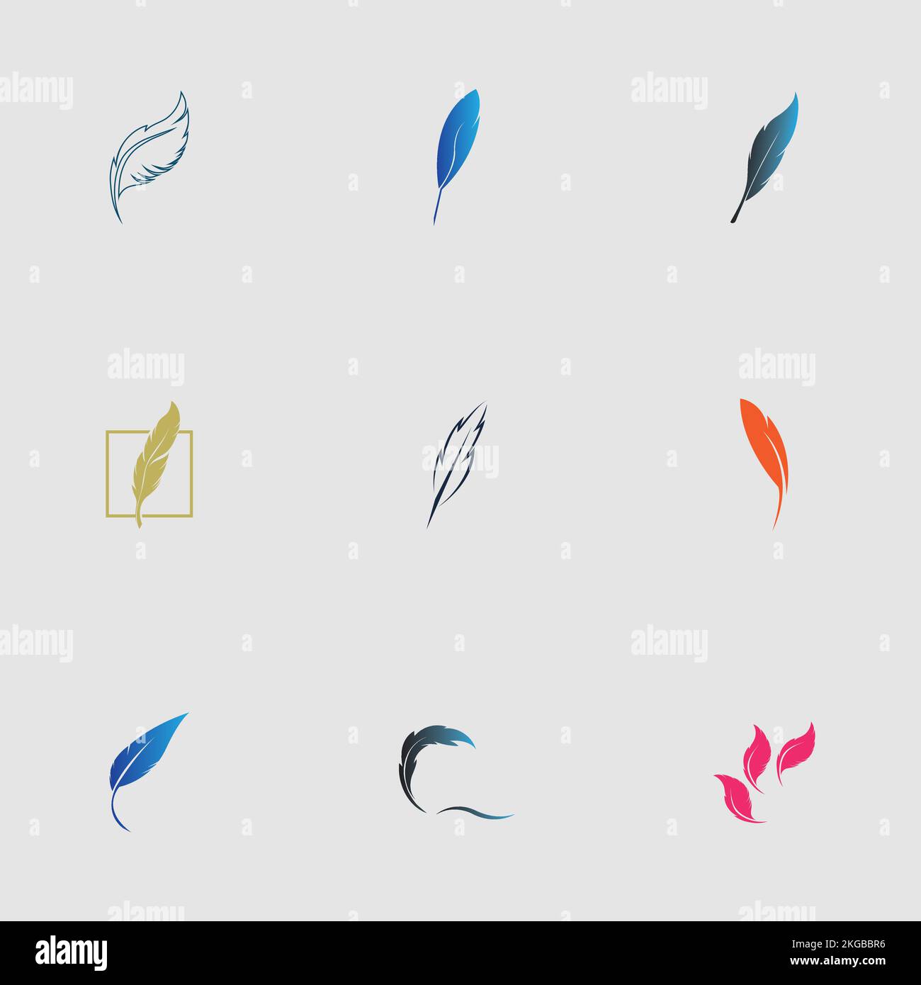 set of logo of feather vector illustration design on gray background ...