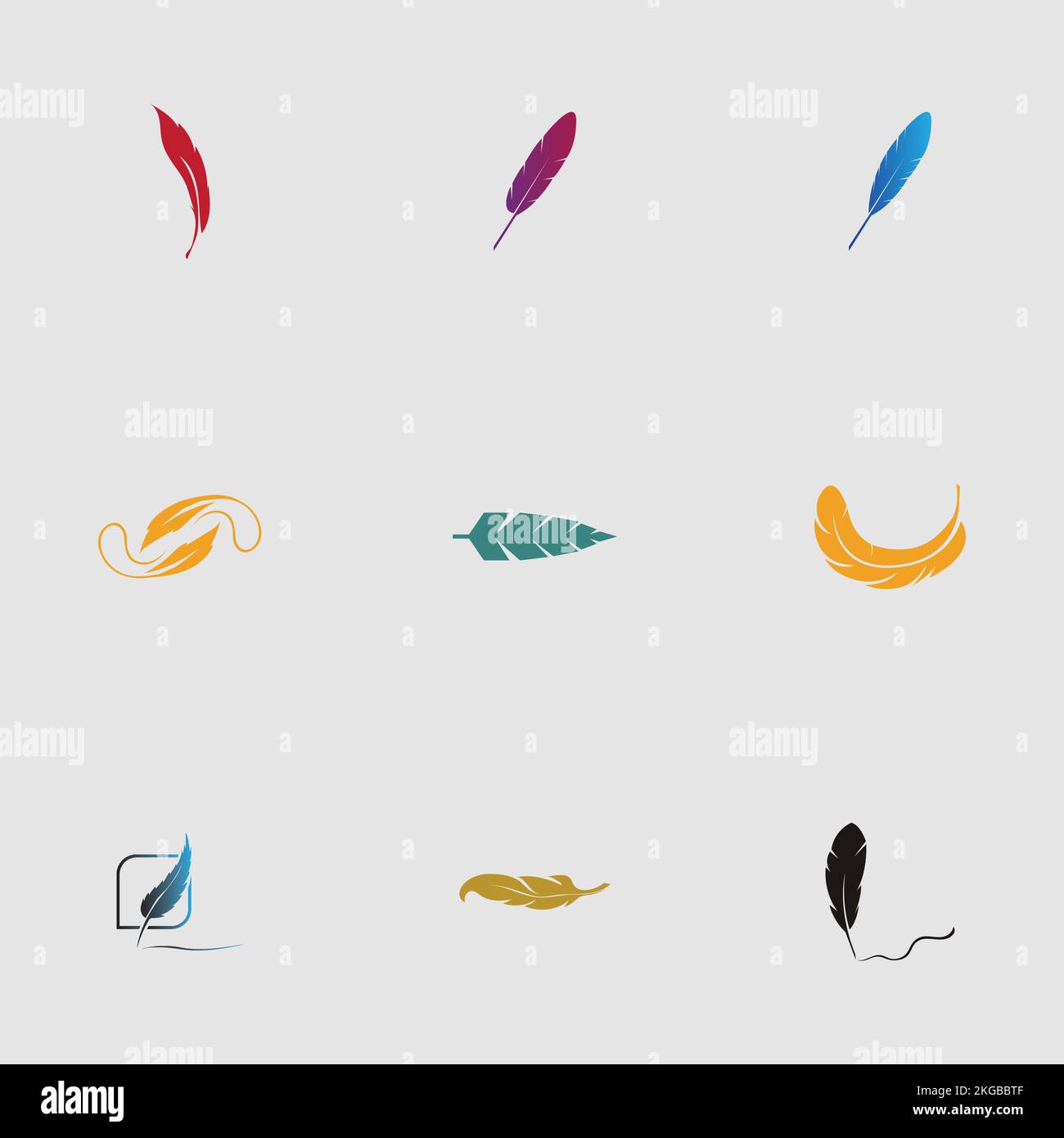 set of logo of feather vector illustration design on gray background ...