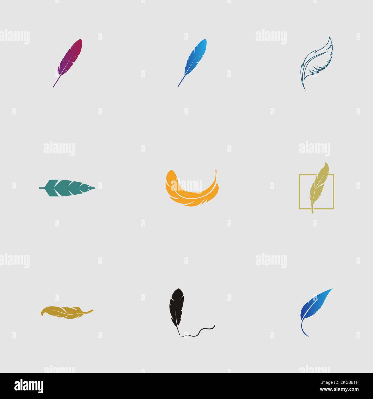 set of logo of feather vector illustration design on gray background ...