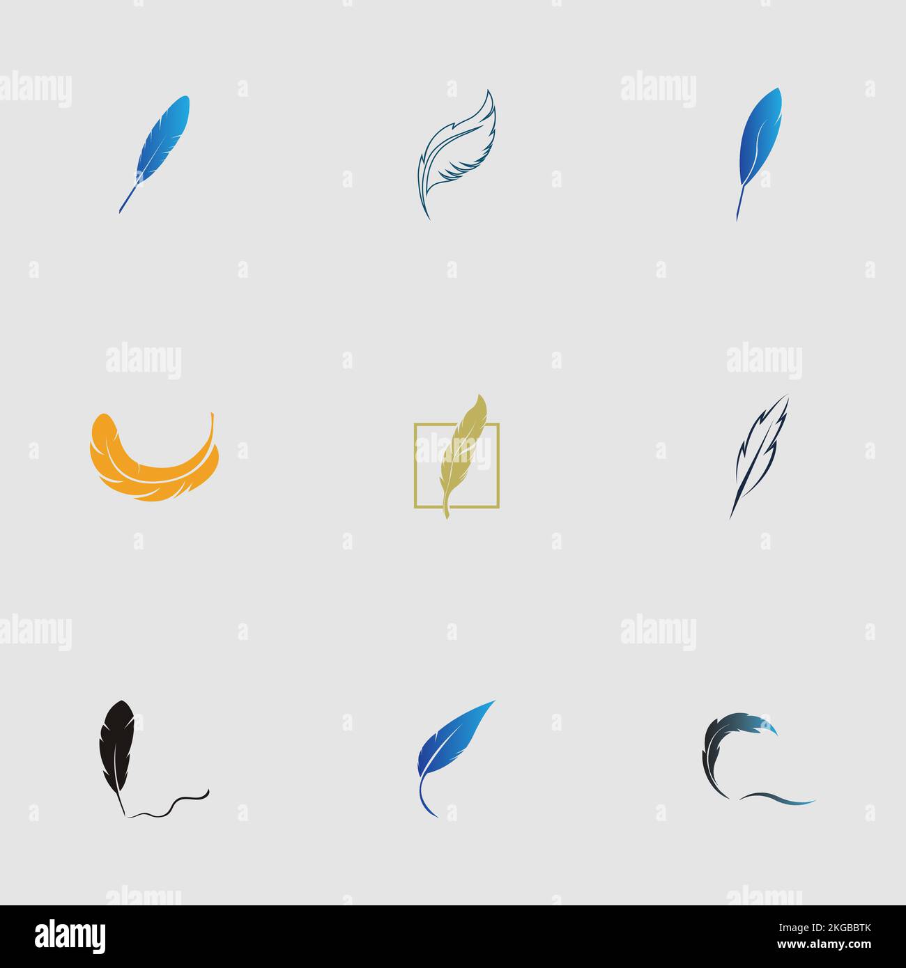 set of logo of feather vector illustration design on gray background ...