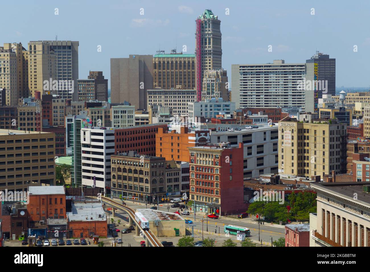 Highrise buildings in the Downtown Detroit financial district in ...