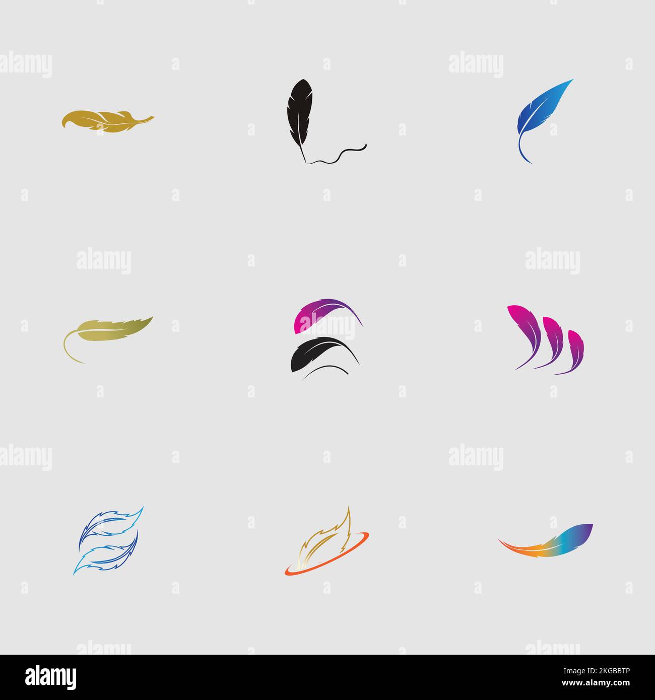 set of logo of feather vector illustration design on gray background ...
