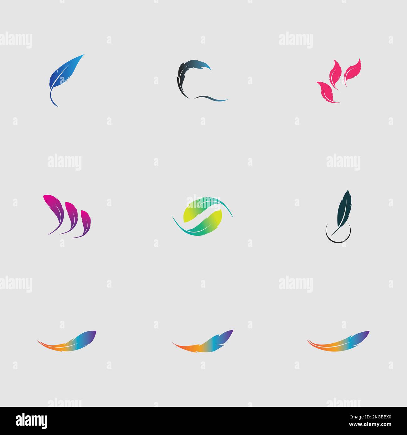 set of logo of feather vector illustration design on gray background ...