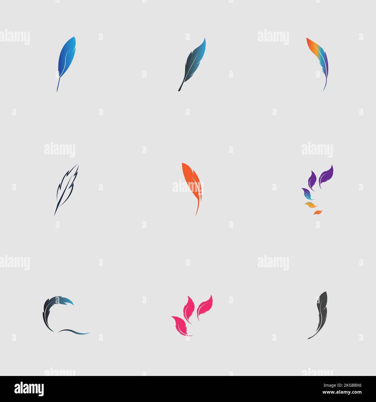 set of logo of feather vector illustration design on gray background ...