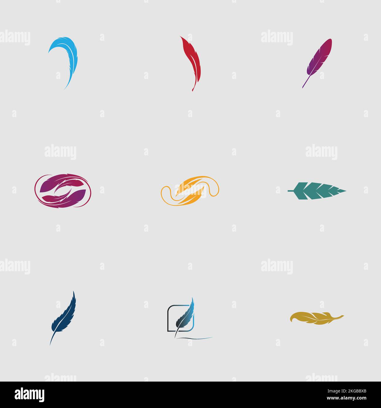 set of logo of feather vector illustration design on gray background ...