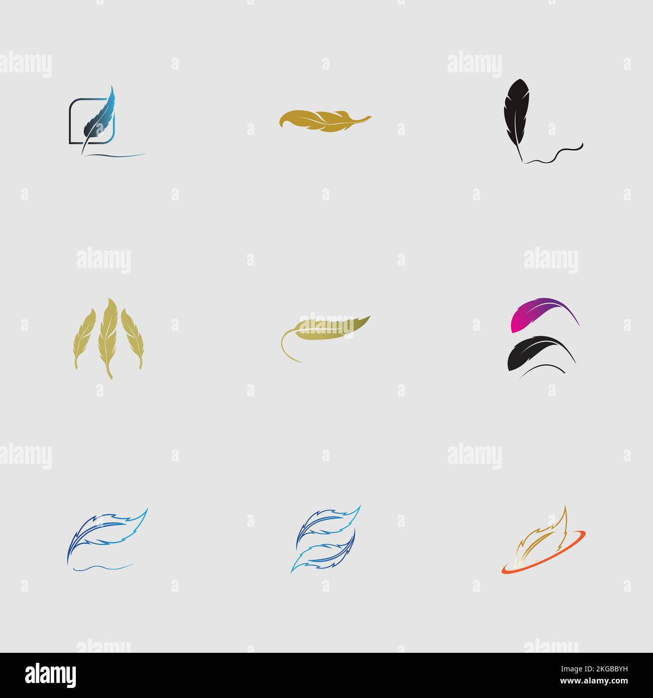 set of logo of feather vector illustration design on gray background ...