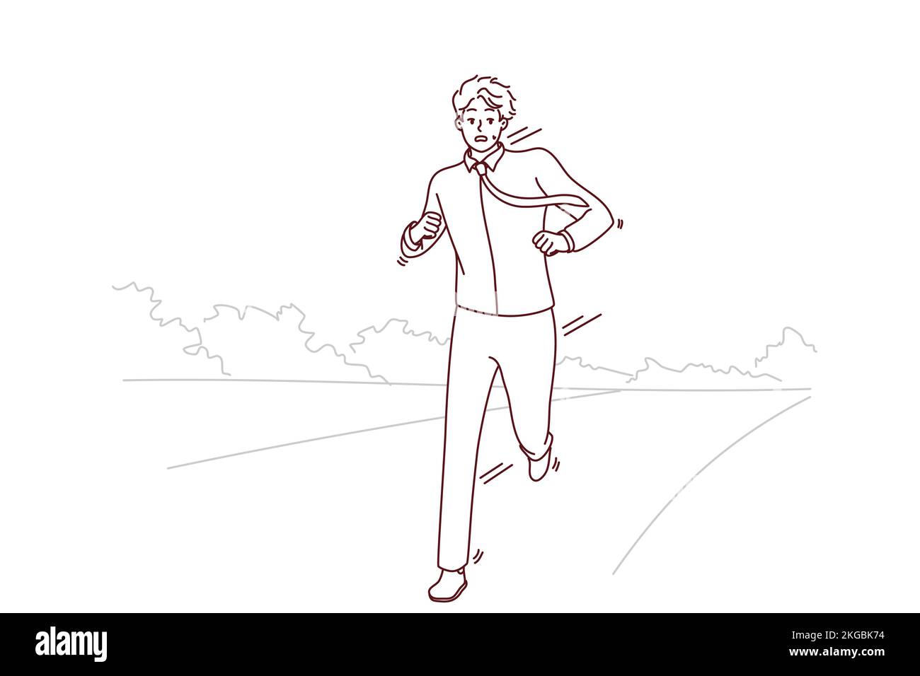 Stressed businessman running on road worried about meeting deadline ...