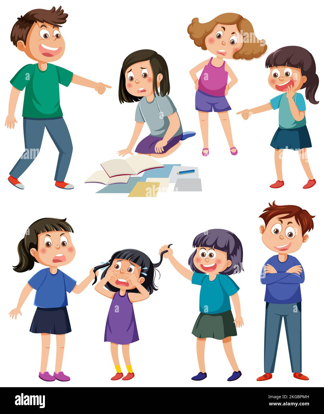 Bullying kids character collection illustration Stock Photo - Alamy