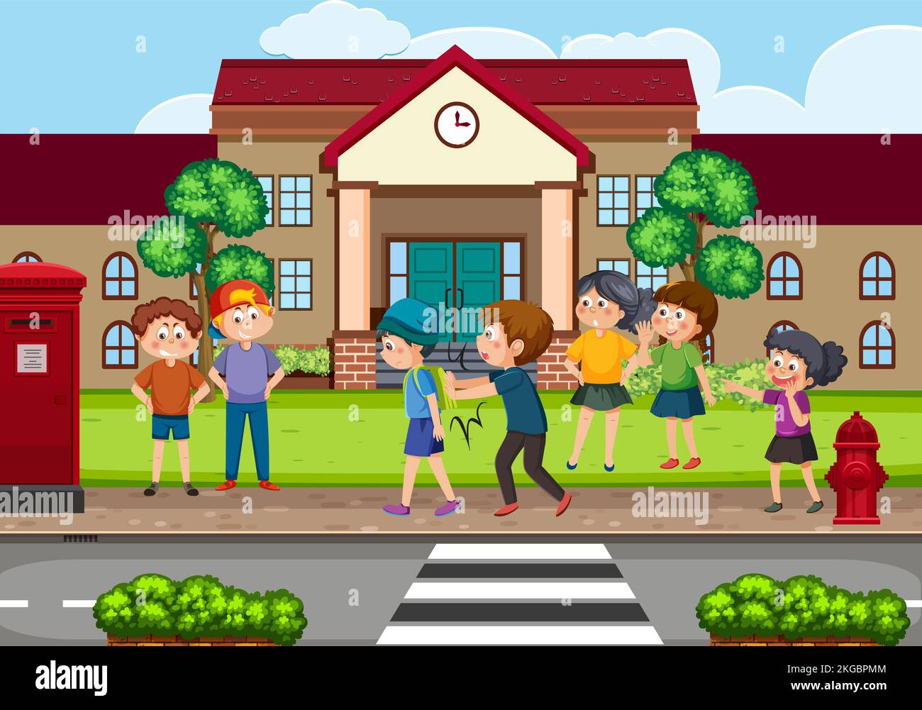 Kids bullying their friend at school illustration Stock Photo - Alamy