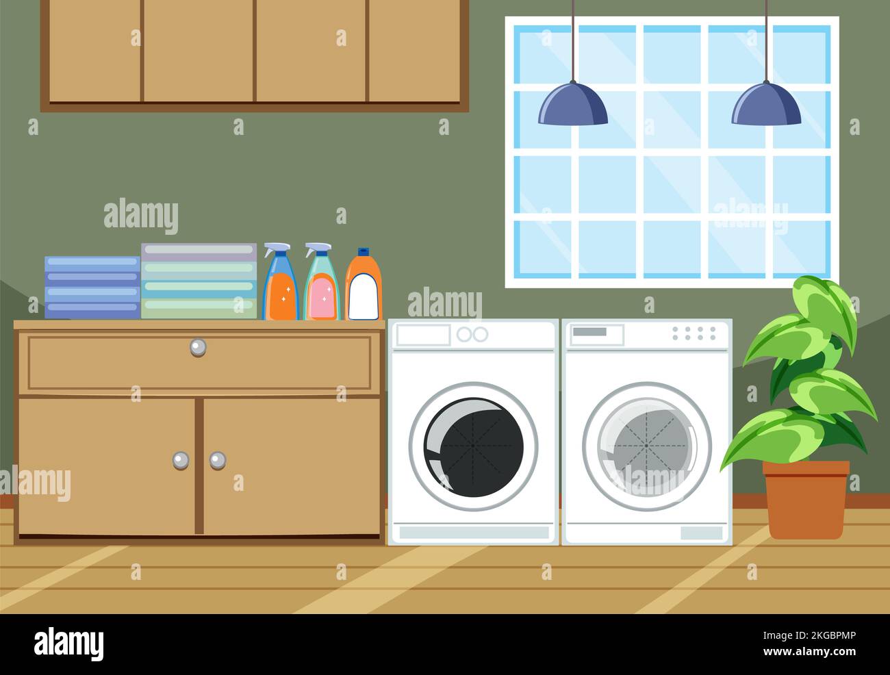 Laundry room interior design with furnitures illustration Stock Photo ...