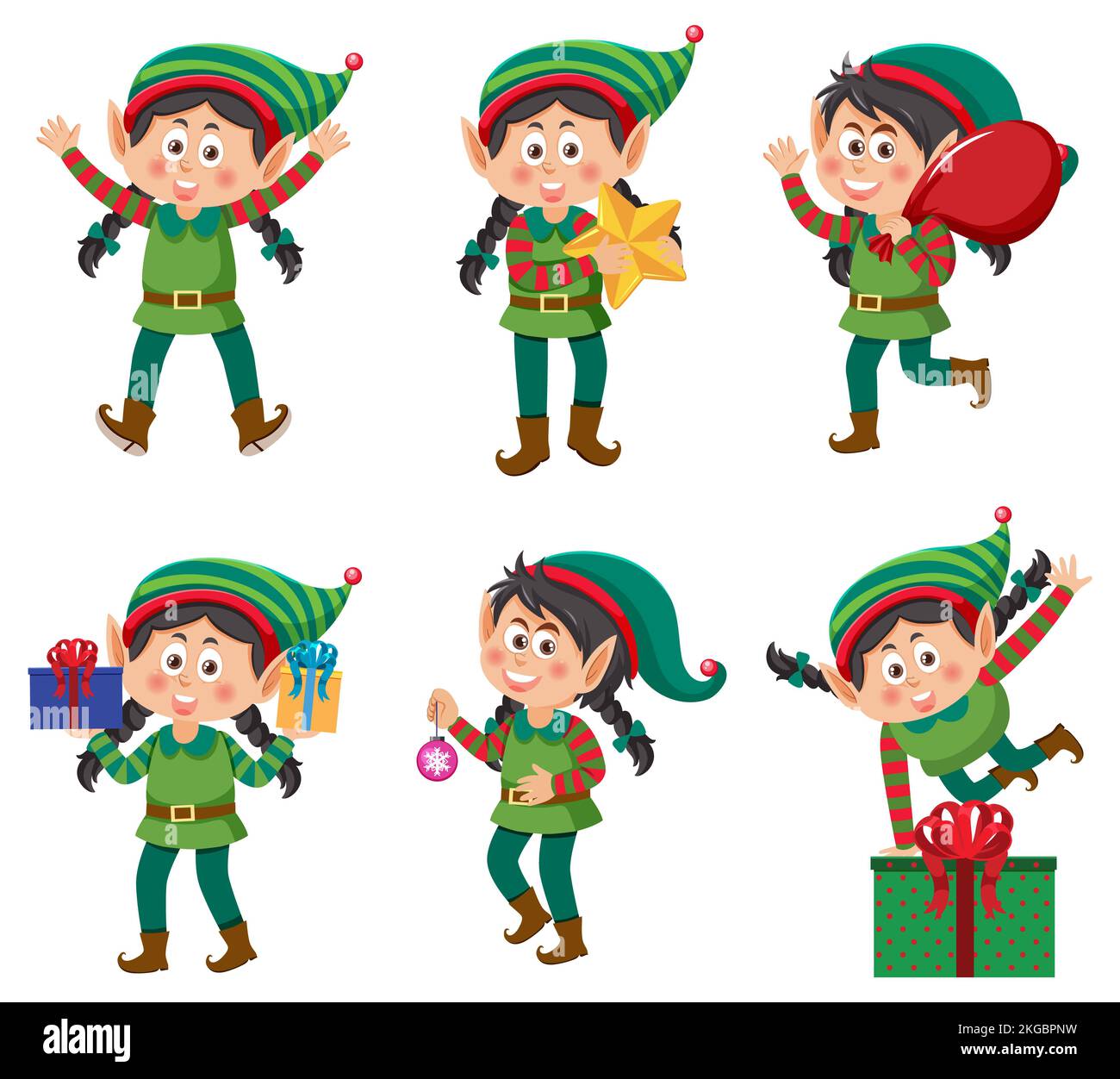 Christmas elves cartoon characters set illustration Stock Photo - Alamy