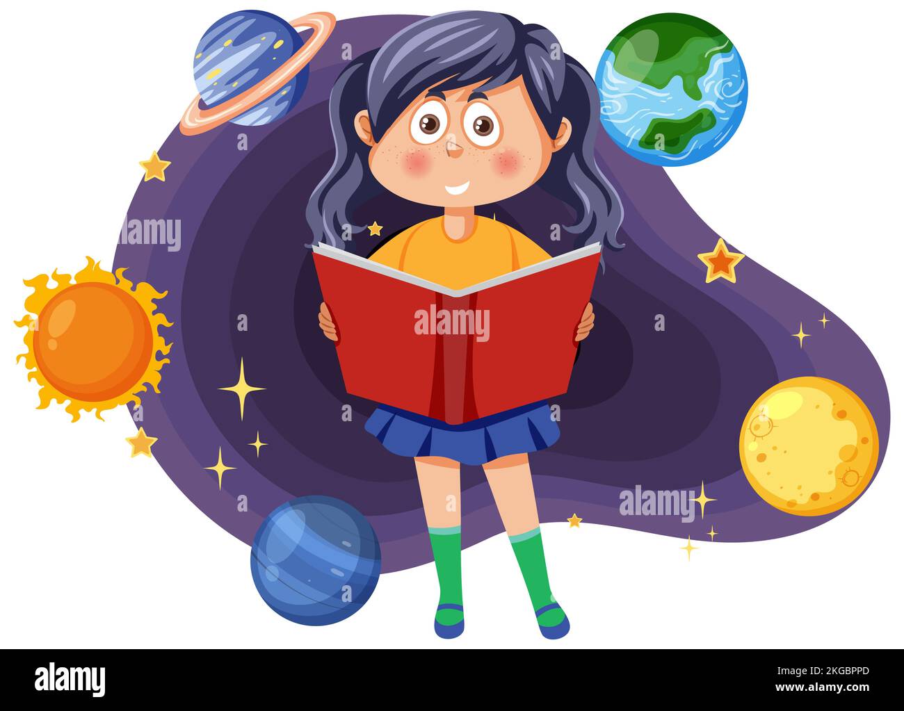 Astronomy kids in cartoon style illustration Stock Photo - Alamy