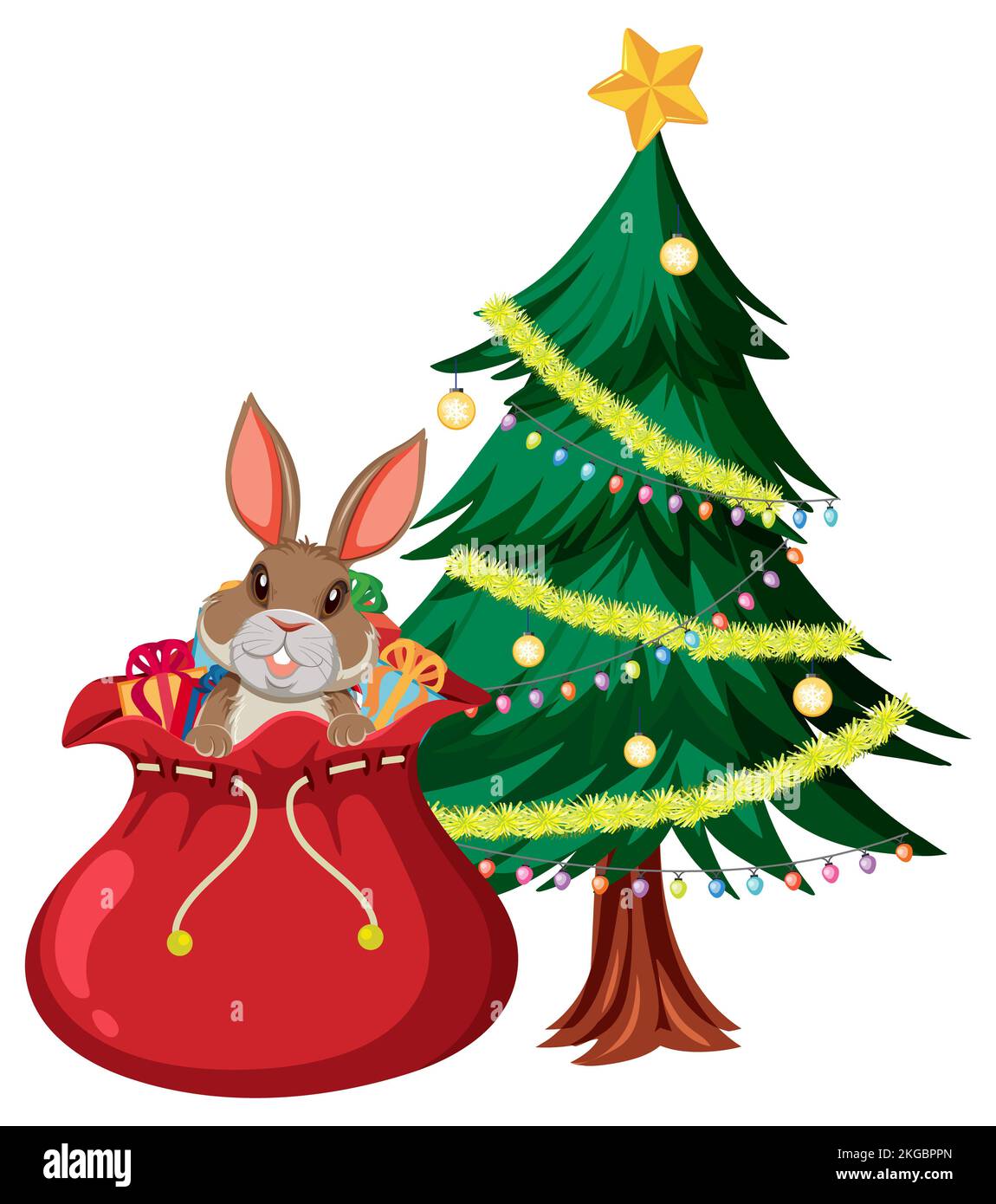 Rabbit with Christmas tree illustration Stock Photo - Alamy