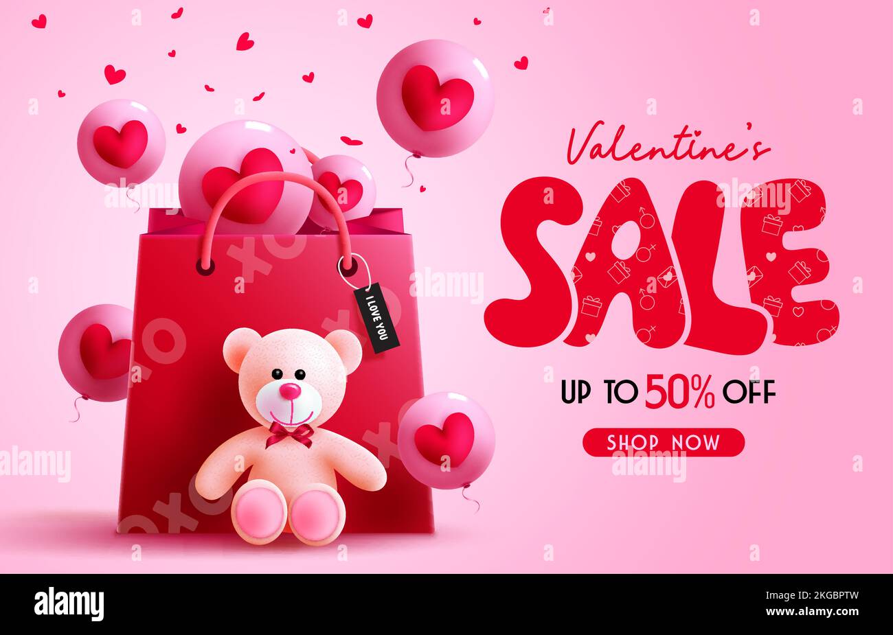 Valentine's day sale vector banner design. Valentine promo offer text ...
