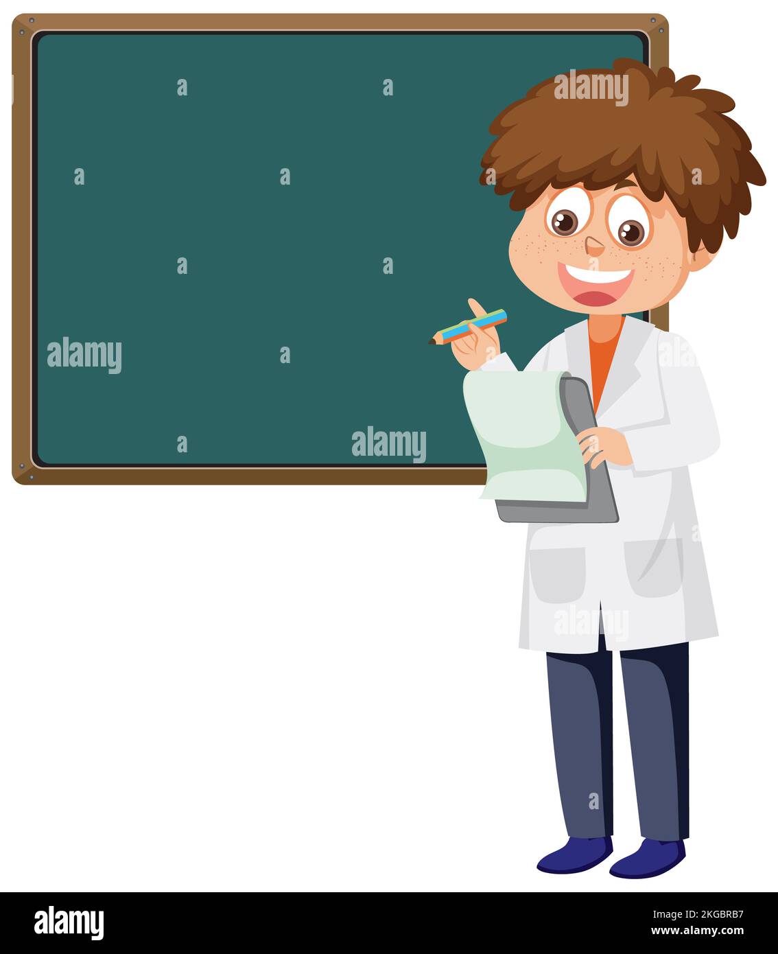 Scientist boy with chalkboard template illustration Stock Photo - Alamy