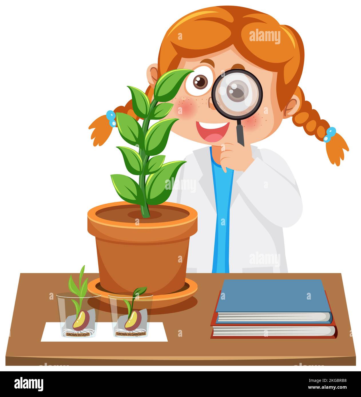 Scientist girl doing science experiment illustration Stock Photo - Alamy