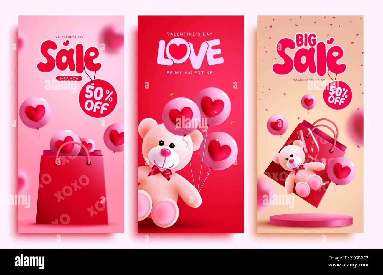 Valentine's day sale set vector poster design. Valentine's seasonal ...