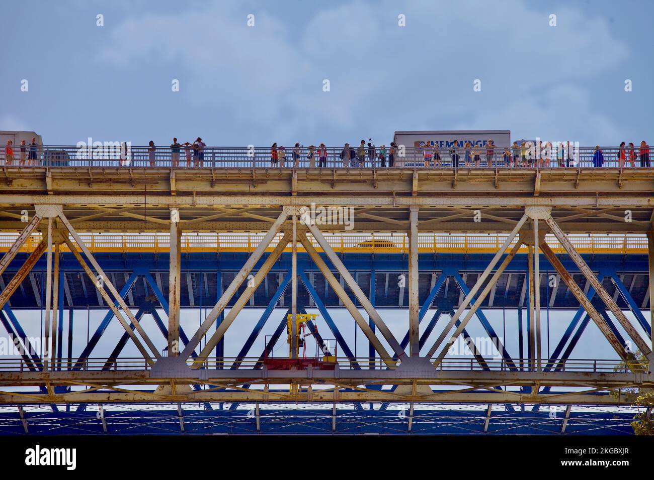 Corinth Canal Bridge: July 16th, Close up of bridge with people ...