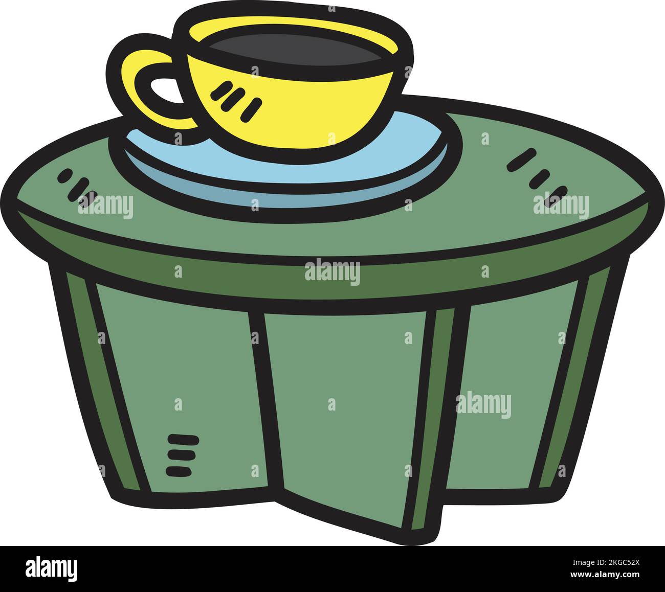 Hand Drawn Side tables and coffee mugs illustration isolated on ...