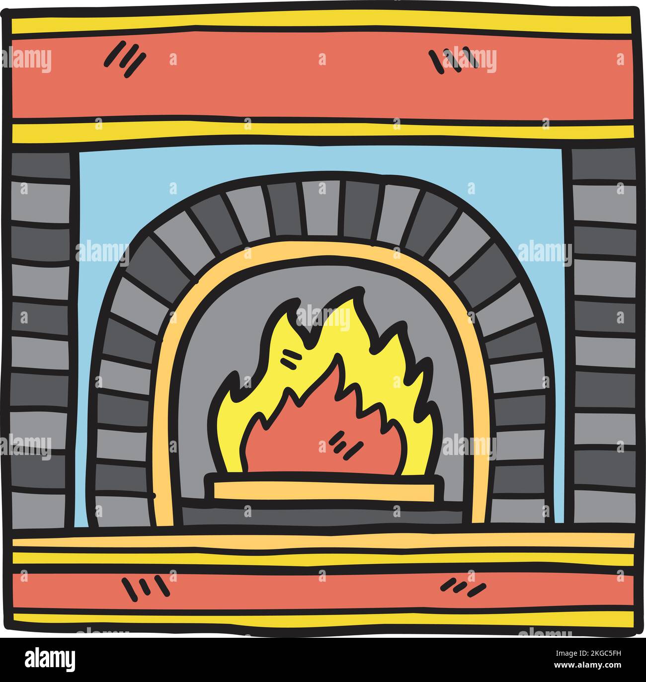 Hand Drawn minimalist fireplace illustration isolated on background ...