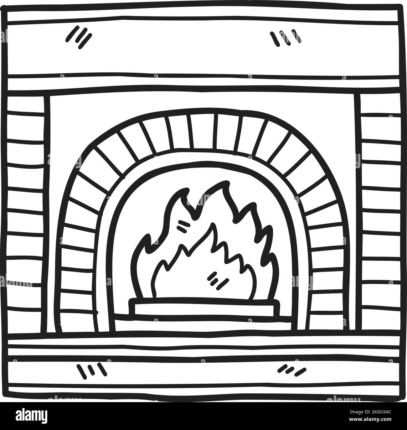 Hand Drawn minimalist fireplace illustration isolated on background ...