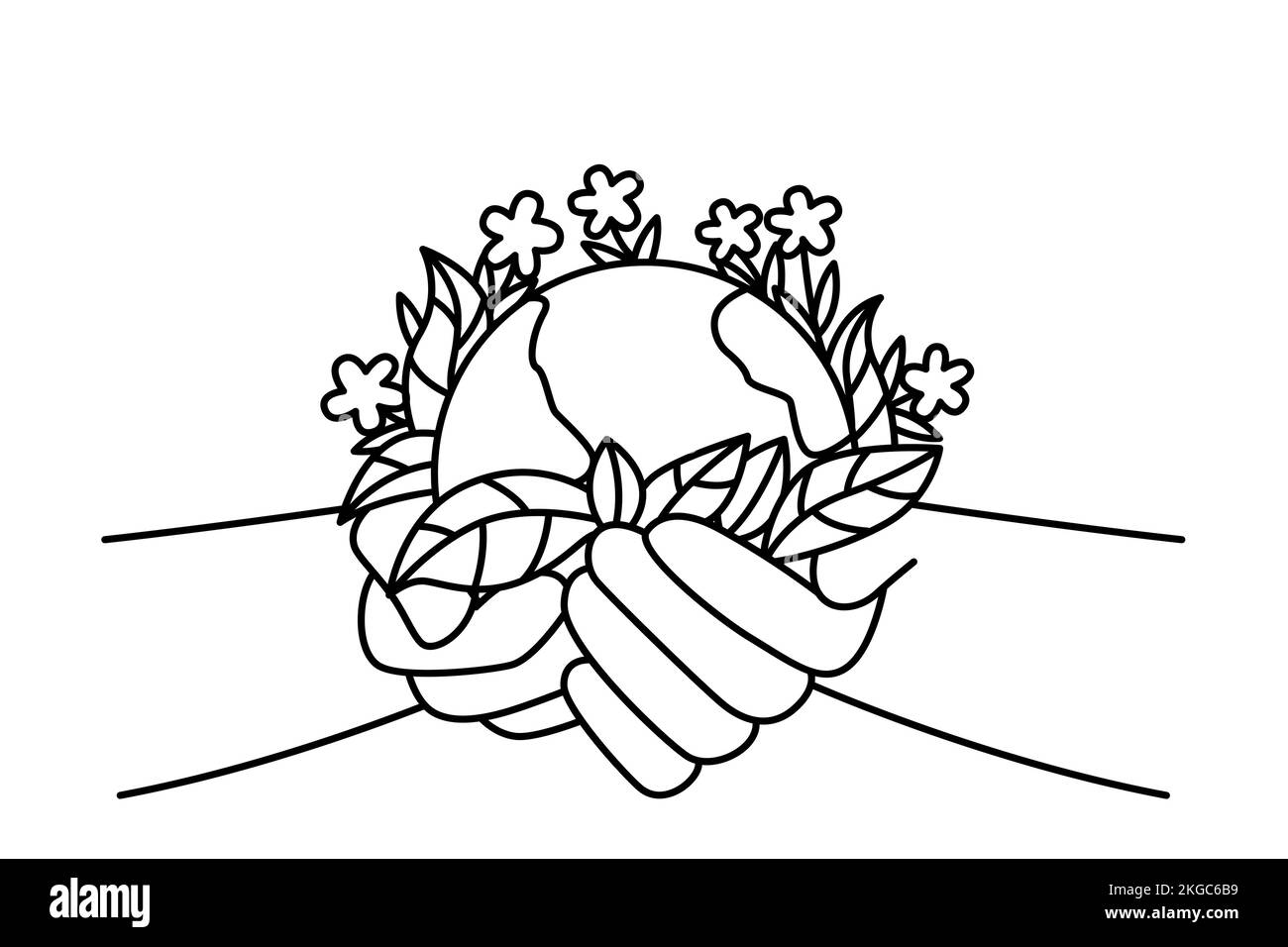 Person hands holding planet earth with blooming flowers. Activist or ...