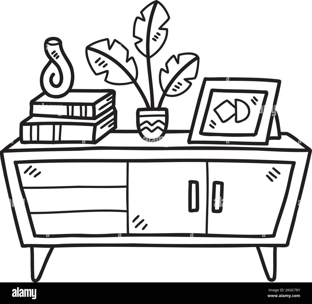 Hand Drawn Shelves and picture frames illustration isolated on ...