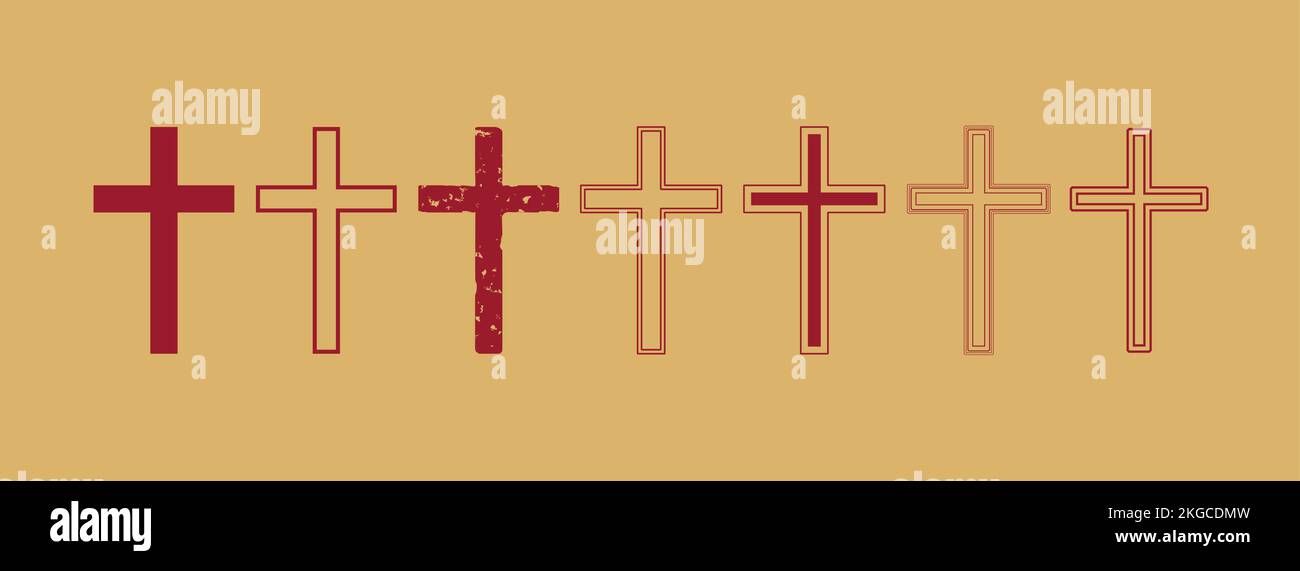 Set grunge cross icons, collection of simple Christian cross signs ...