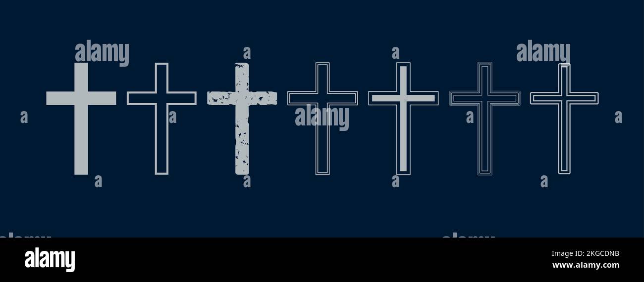 Set grunge cross icons, collection of simple Christian cross signs ...